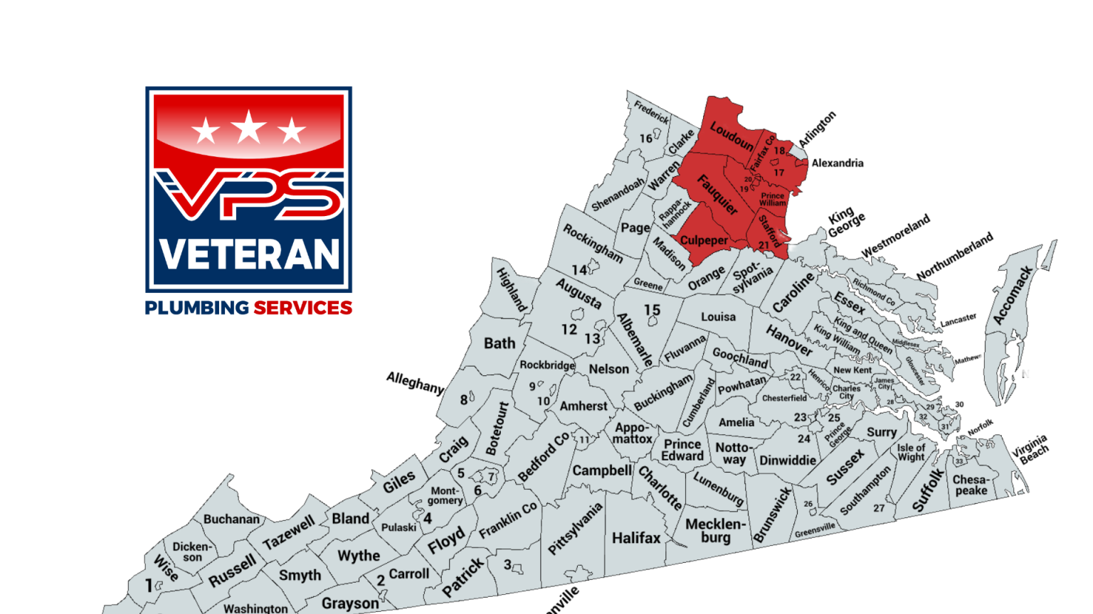 Northern Virginia Service Areas by Veteran Plumbing Services